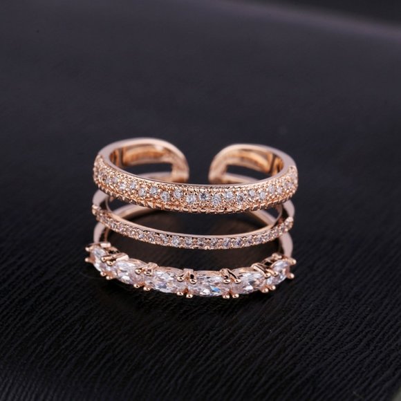 Jewelry | Rose Gold Diamond Triple Stackable Adjustable Ring | Poshmark